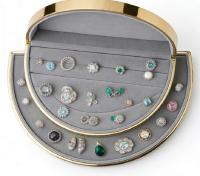 China Luxury Semicircle Multi-Tier Ring Display Tray, High-End Velvet Jewelry Display Holder for Ring & Earring for sale