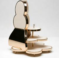 China Custom Luxury Rotating Jewelry Display Case, Premium Gold Frame Velvet Display Stand for Engagement Ring for sale