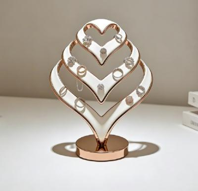 China Modern Romantic Heart-Shaped Jewelry Stand, 3-Tier Velvet Ring Holder for High-End Jewelry Showroom & Home for sale
