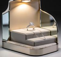 China Luxury LED Lighted Mirror Ring Display Case, High-End Velvet Jewelry Showcase for Engagement Ring & Necklace for sale