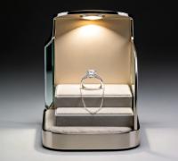 China Luxury LED Lighted Mirror Ring Display Case, High-End Velvet Jewelry Showcase for Engagement Ring & Necklace for sale