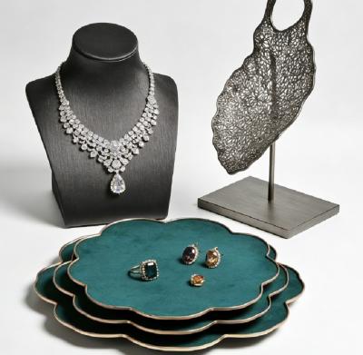 China Custom Luxury Premium Jewelry Display Kit Velvet Bust + Stackable Ring Trays + Filigree Necklace Stand Durable Jewelry for sale