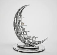 China Luxury Moon-Shaped Rotating Ring Display Stand 360 Rotatable Silver Metal Jewelry Organizer LED Lighting Durable High-End for sale