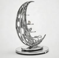 China Luxury Moon-Shaped Rotating Ring Display Stand 360 Rotatable Silver Metal Jewelry Organizer LED Lighting Durable High-End for sale