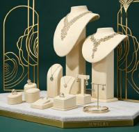 China Museum-Grade Jewelry Display Kit with Custom Velvet Stand Set and Oriental Gold Metal Screen for Luxury Retail for sale