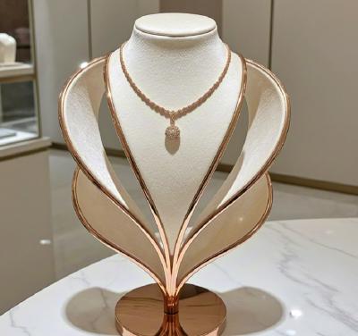 China Elegant Multi-layer Necklace Display Stand Rose Gold Petal-shaped Jewelry Bust Premium Jewelry Holder LED Lighting Durable for sale