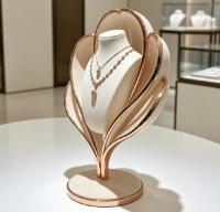 China Elegant Multi-layer Necklace Display Stand Rose Gold Petal-shaped Jewelry Bust Premium Jewelry Holder LED Lighting Durable for sale