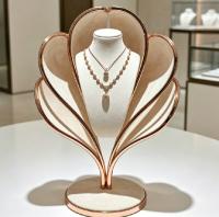 China Elegant Multi-layer Necklace Display Stand Rose Gold Petal-shaped Jewelry Bust Premium Jewelry Holder LED Lighting Durable for sale