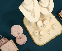 China Museum-Grade Jewelry Display Kit with Custom Velvet Stand Set and Gold Metal Frame for Luxury Retail for sale