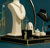 China Black & Beige Velvet Jewelry Display Set, Necklace Bust with Gold Oriental Metal Frame for High-End Jewelry for sale