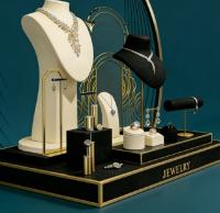China Black & Beige Velvet Jewelry Display Set, Necklace Bust with Gold Oriental Metal Frame for High-End Jewelry for sale