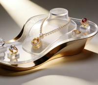 China Luxury Acrylic & Gold Metal Jewelry Display Stand, Wavy Necklace Bust with Ring Holders for High-End Jewelry for sale