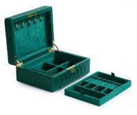 China Luxury Emerald Green Quilted Leather Large Jewelry Box with Lock, Multi-Layer Organizer for Rings, Earrings, Necklaces & Watches for sale