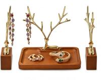 China Handcrafted Brass Antler Jewelry Organizer, Premium Gold Metal Tree Display Rack with Solid Wood Base for High-End Jewelry for sale