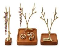 China Handcrafted Brass Antler Jewelry Organizer, Premium Gold Metal Tree Display Rack with Solid Wood Base for High-End Jewelry for sale