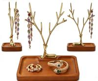 China Handcrafted Brass Antler Jewelry Organizer, Premium Gold Metal Tree Display Rack with Solid Wood Base for High-End Jewelry for sale
