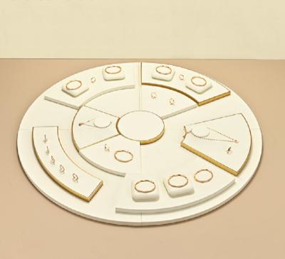 China Handcrafted Circular Jewelry Display Set, Premium White Velvet Jewelry Organizer with Gold Trim for High-End Jewelry Store for sale