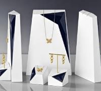 China Modern Geometric White & Navy Blue Jewelry Display Set, Acrylic Necklace Earring Ring Stand for Luxury Jewelry Store for sale