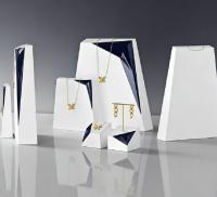 China Modern Geometric White & Navy Blue Jewelry Display Set, Acrylic Necklace Earring Ring Stand for Luxury Jewelry Store for sale