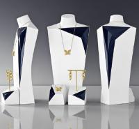 China Modern Geometric White & Navy Blue Jewelry Display Set, Acrylic Necklace Earring Ring Stand for Luxury Jewelry Store for sale