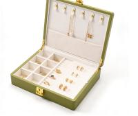 China Handcrafted PU Leather Jewelry Storage Case, Premium Green Jewelry Organizer with Gold Lock & Drawer for High-End Jewelry for sale