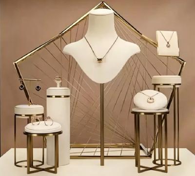 China Luxury Beige & Bronze Gold Jewelry Display Set, Premium Velvet Jewelry Showcase for Necklaces, Rings & Earrings for sale