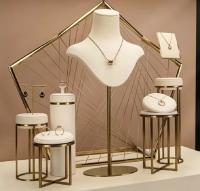 China Luxury Beige & Bronze Gold Jewelry Display Set, Premium Velvet Jewelry Showcase for Necklaces, Rings & Earrings for sale