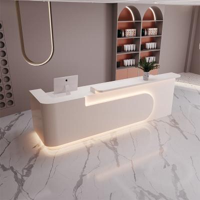 China Luxury Wooden Reception Counter with Marble Inlay for High-End Boutique for sale
