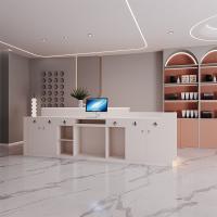 China Luxury Wooden Reception Counter with Marble Inlay for High-End Boutique for sale