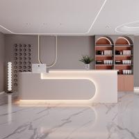 China Luxury Wooden Reception Counter with Marble Inlay for High-End Boutique for sale