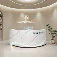 China Reception Desk with Marble-effect Veneer Premium Cashier Counter with LED Ambient Lighting for Jewelry Shop Counter for sale