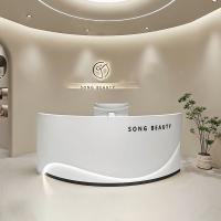 China Reception Desk with Marble-effect Veneer Premium Cashier Counter with LED Ambient Lighting for Jewelry Shop Counter for sale