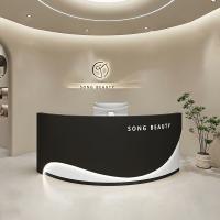 China Reception Desk with Marble-effect Veneer Premium Cashier Counter with LED Ambient Lighting for Jewelry Shop Counter for sale