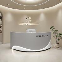 China Reception Desk with Marble-effect Veneer Premium Cashier Counter with LED Ambient Lighting for Jewelry Shop Counter for sale