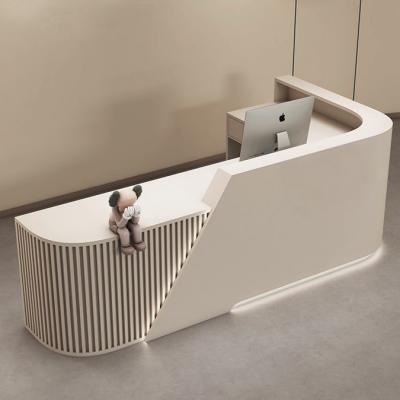 China Luxurious Wood and Metal Accents Jewelry Store Counters with LED Lighting; Simple Elegant Reception Desk High Quality & Durable for sale