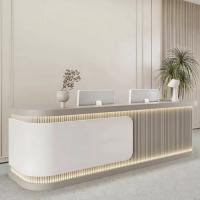 China Luxurious Wood and Metal Accents Jewelry Store Counters with LED Lighting; Simple Elegant Reception Desk High Quality & Durable for sale