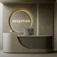 China Luxurious Wood and Metal Accents Jewelry Store Counters with LED Lighting; Simple Elegant Reception Desk High Quality & Durable for sale
