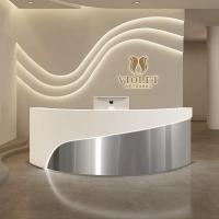 China Luxury Wooden Cashier Counter with Gold Metal Frame for High-End Jewelry Store for sale