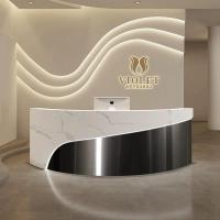 China Luxury Wooden Cashier Counter with Gold Metal Frame for High-End Jewelry Store for sale
