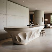 China Customizable Modern Luxury LED-Lit Round Jewelry Store Commercial Reception Desk Bar Counter for sale
