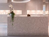 China Minimalist Terrazzo LED Lit Jewelry Reception Desk & Wall Display Case Set High-End Custom Design for Luxury Boutique for sale