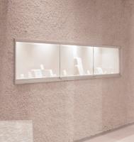 China Minimalist Terrazzo LED Lit Jewelry Reception Desk & Wall Display Case Set High-End Custom Design for Luxury Boutique for sale