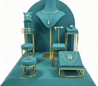 China Custom Luxury Jewelry Store Teal Velvet & Gold Display Props Set, Jewelry Stand for sale