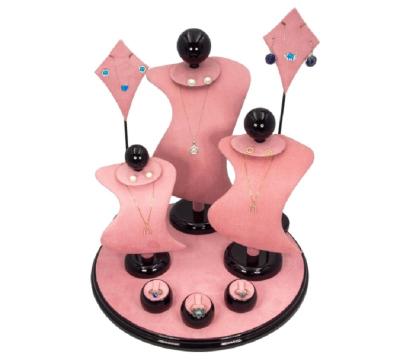 China Luxury Pink & Black Velvet Rotating Jewelry Display Stand Set, Jewelry Display Props for sale