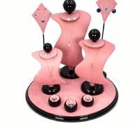 China Luxury Pink & Black Velvet Rotating Jewelry Display Stand Set, Jewelry Display Props for sale