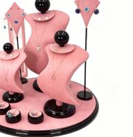 China Luxury Pink & Black Velvet Rotating Jewelry Display Stand Set, Jewelry Display Props for sale