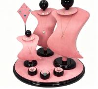 China Luxury Pink & Black Velvet Rotating Jewelry Display Stand Set, Jewelry Display Props for sale
