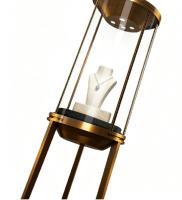 China Modern Luxury Brass Cylinder Jewelry Display Pedestal Freestanding Glass Showcase LED Lighting Eco-Friendly for Statement for sale