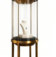 China Modern Luxury Brass Cylinder Jewelry Display Pedestal Freestanding Glass Showcase LED Lighting Eco-Friendly for Statement for sale