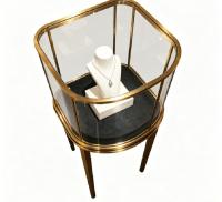 China Modern Luxury Brass Cylinder Jewelry Display Pedestal Freestanding Glass Showcase LED Lighting Eco-Friendly for Statement for sale
